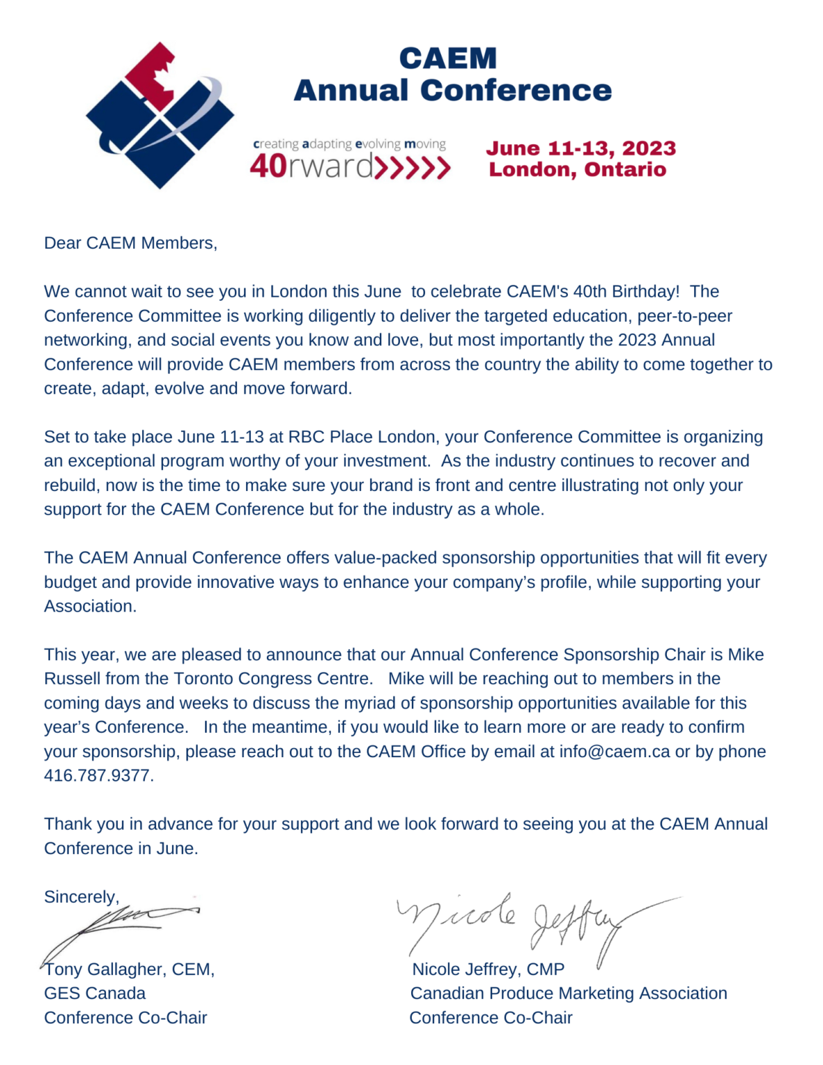 2023 Conference Sponsorship Letter - CAEM